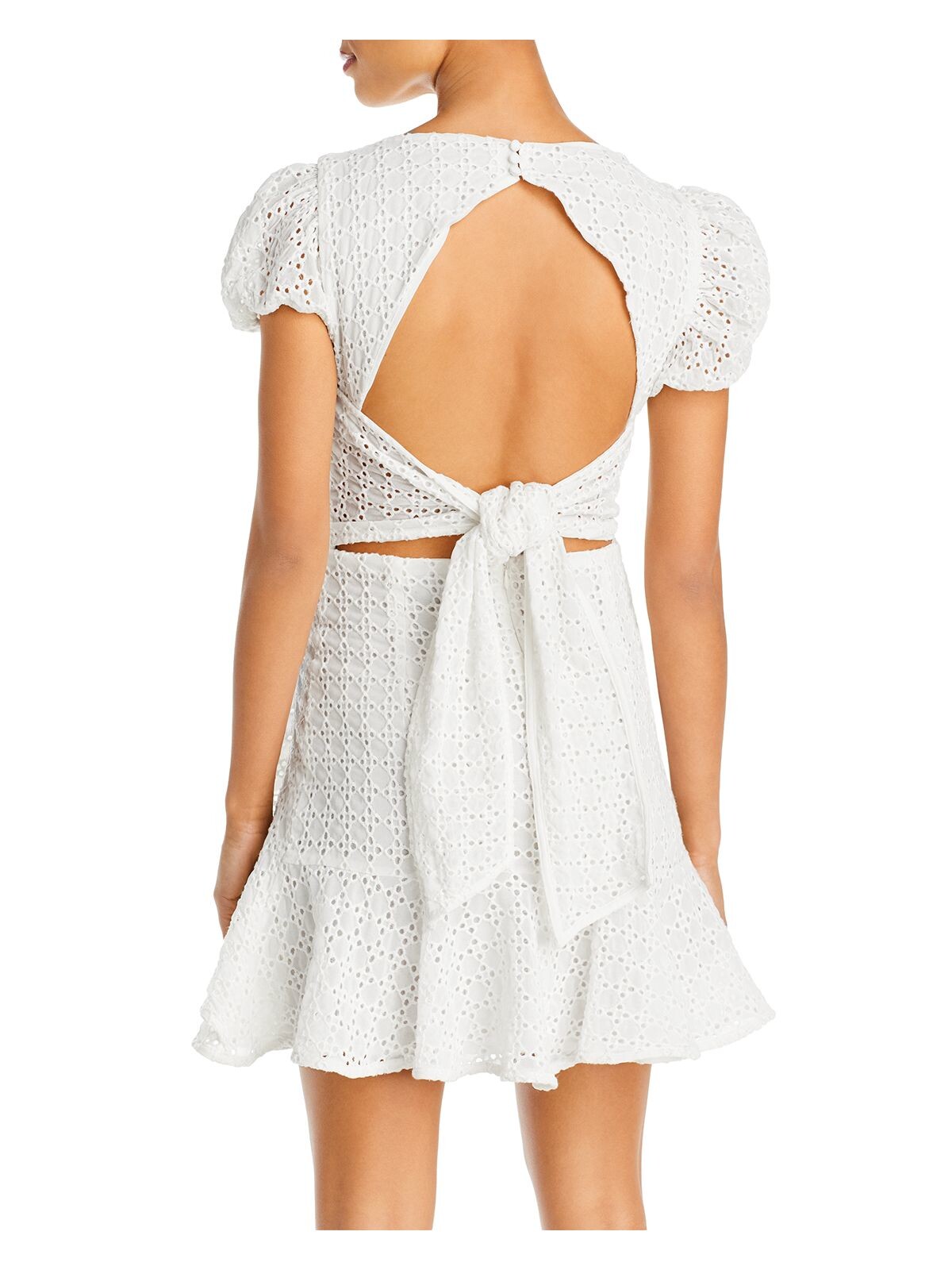 BARDOT Womens Cutout Tie-back Pouf Sleeve Short Party Fit + Flare Dress ...