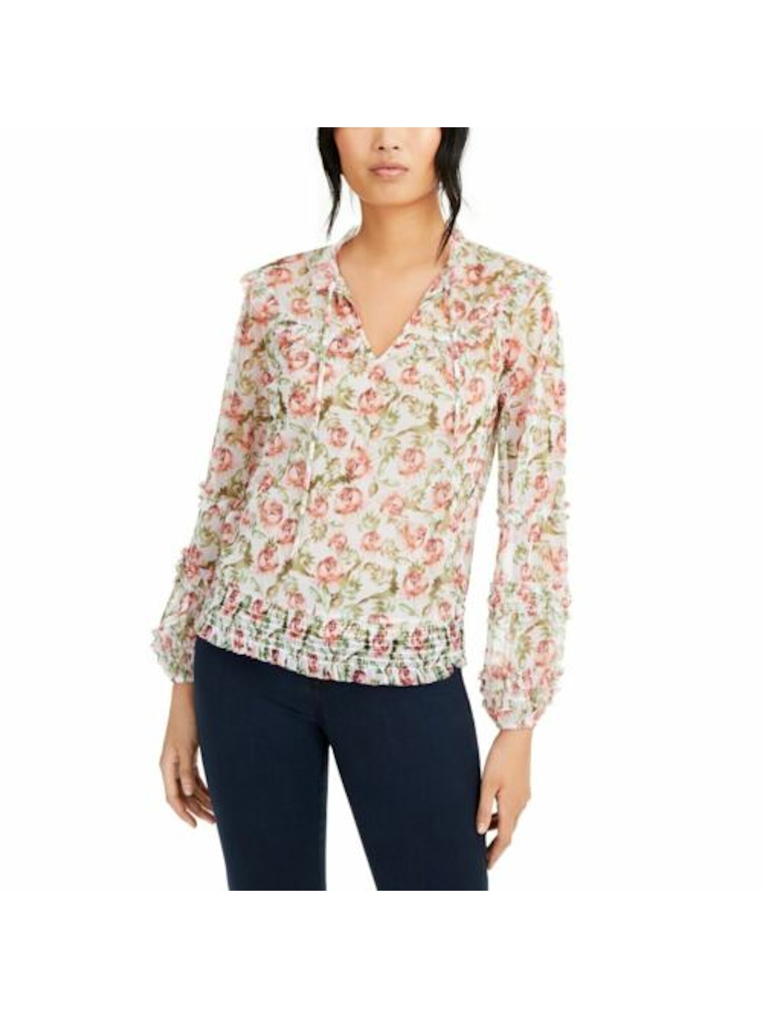 Inc Womens Blouse White Size XL Peasant Floral-print Mesh Smocked 554 ...