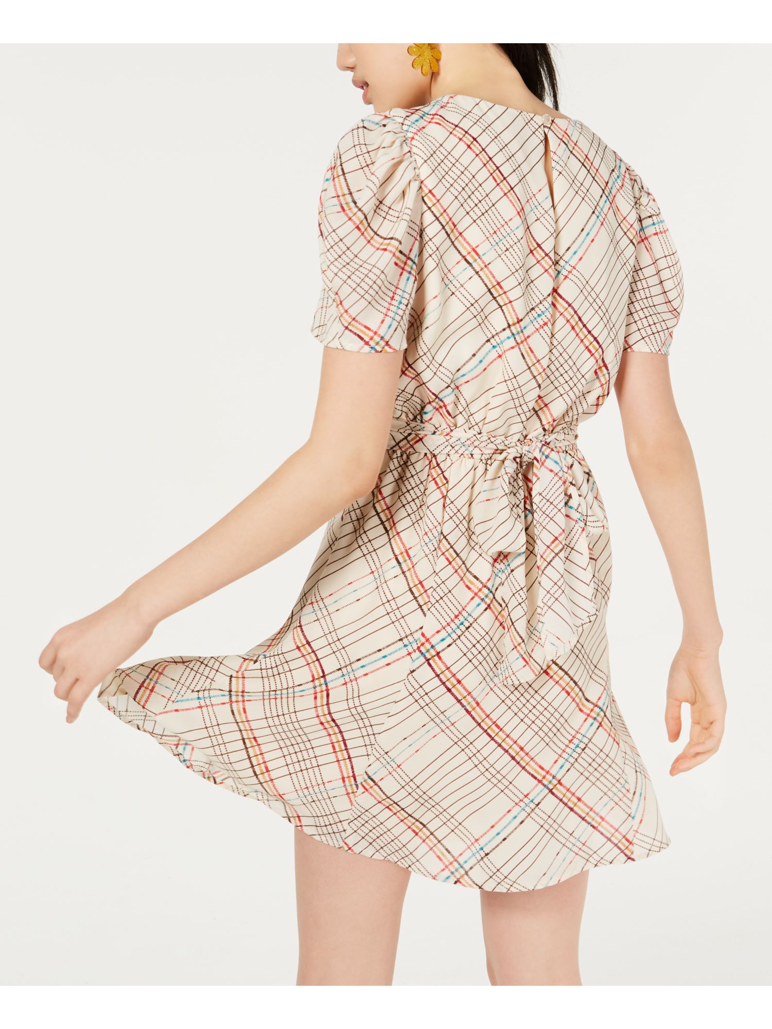 City Studio Dress Beige Size Large L Plaid Print Keyhole Junior Sheath ...