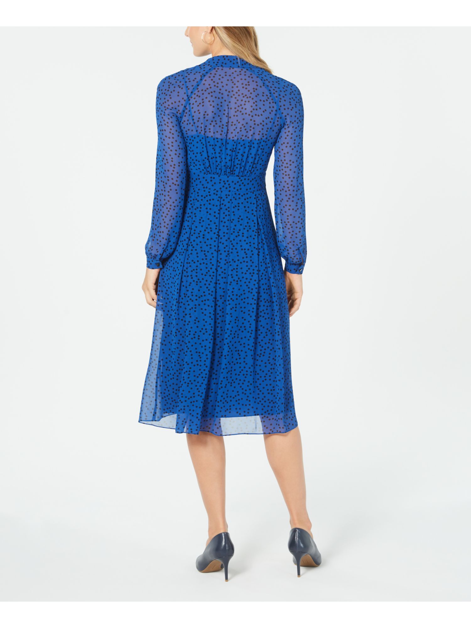 Anne Klein 129 Womens New 0104 Blue Polka Dot V Neck Midi Sheath Dress