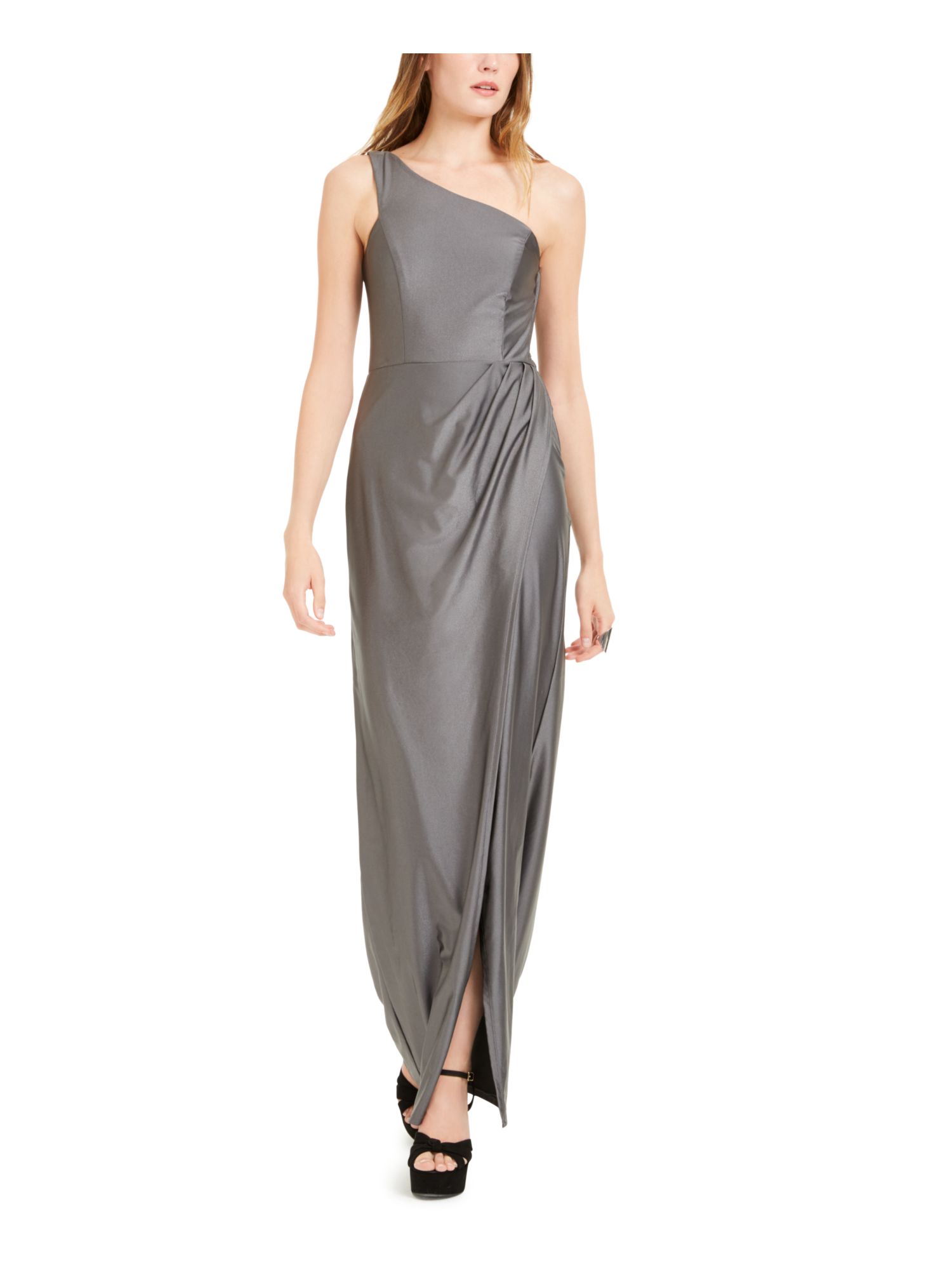 City Studio Gown Dress Steel Gray Size 1 Junior One-shoulder Satin 371 ...