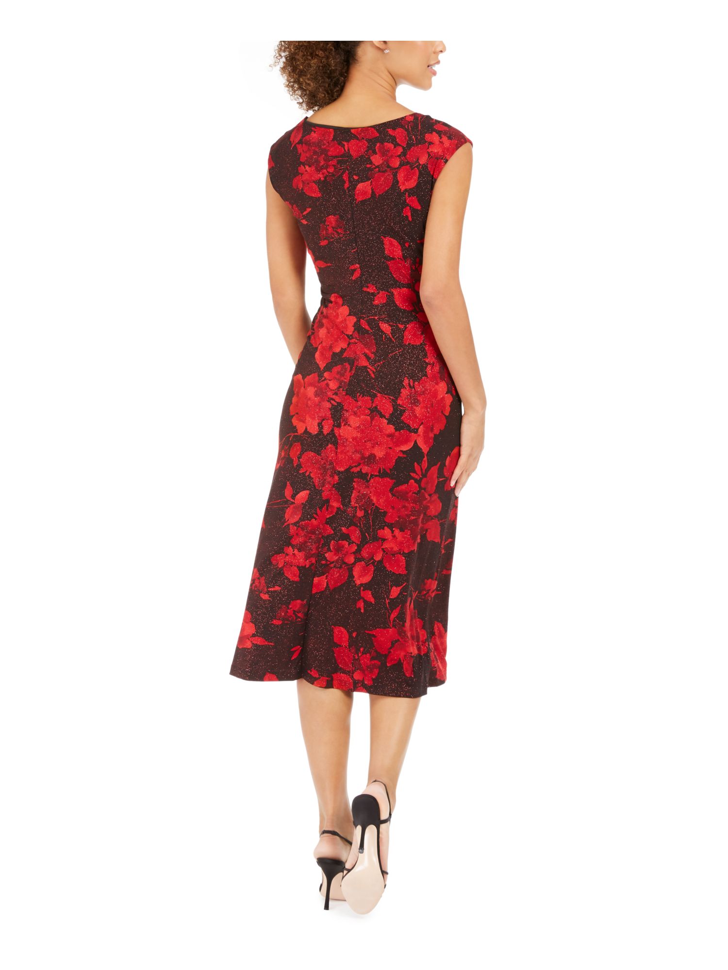 Connected Apparel Womens Red Cap Sleeve Midi Sheath Evening Dress 18 Ebay