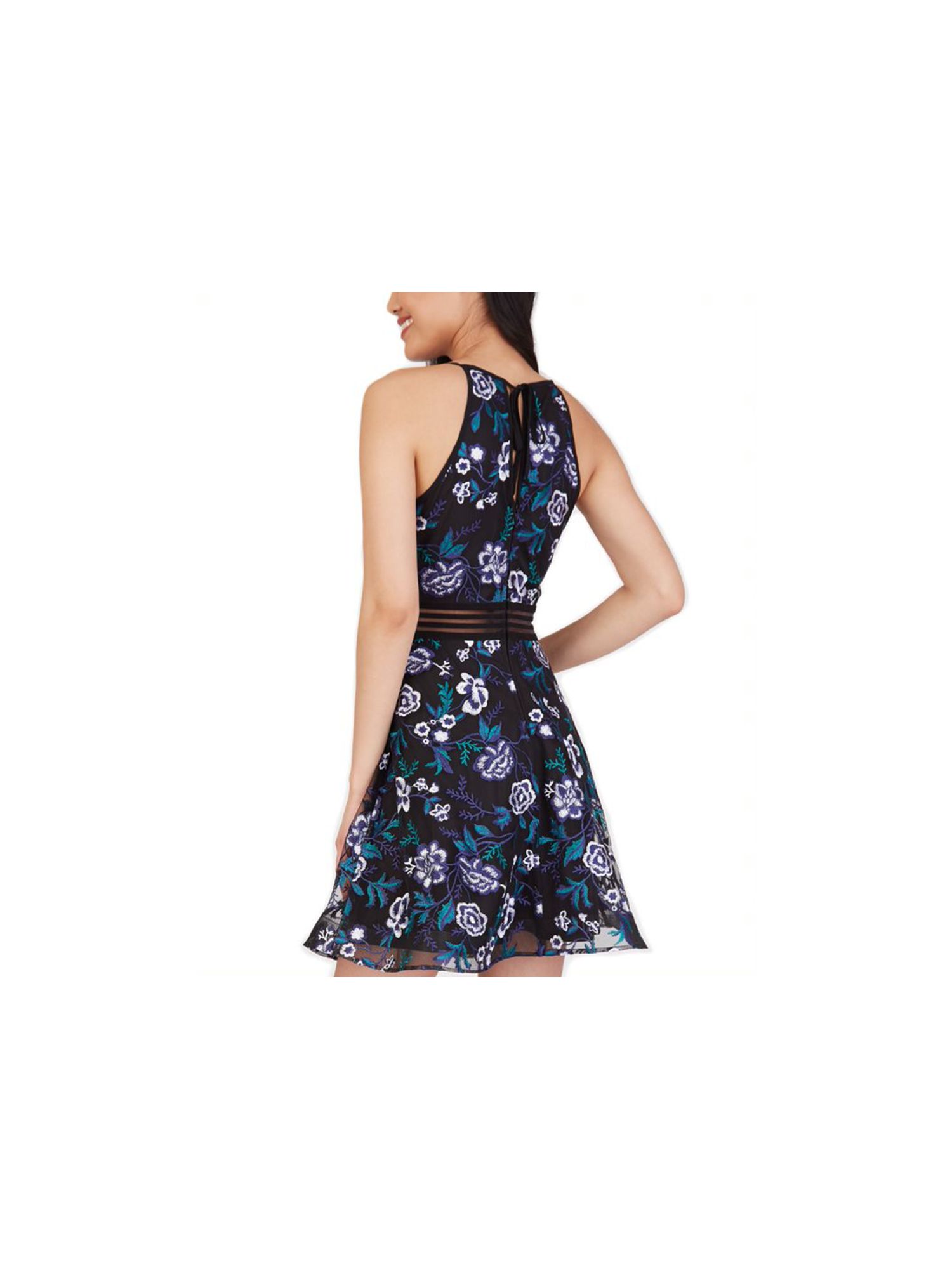 BCX Womens Black Floral Sleeveless Short Fit Flare Dress Juniors Size 0 ...