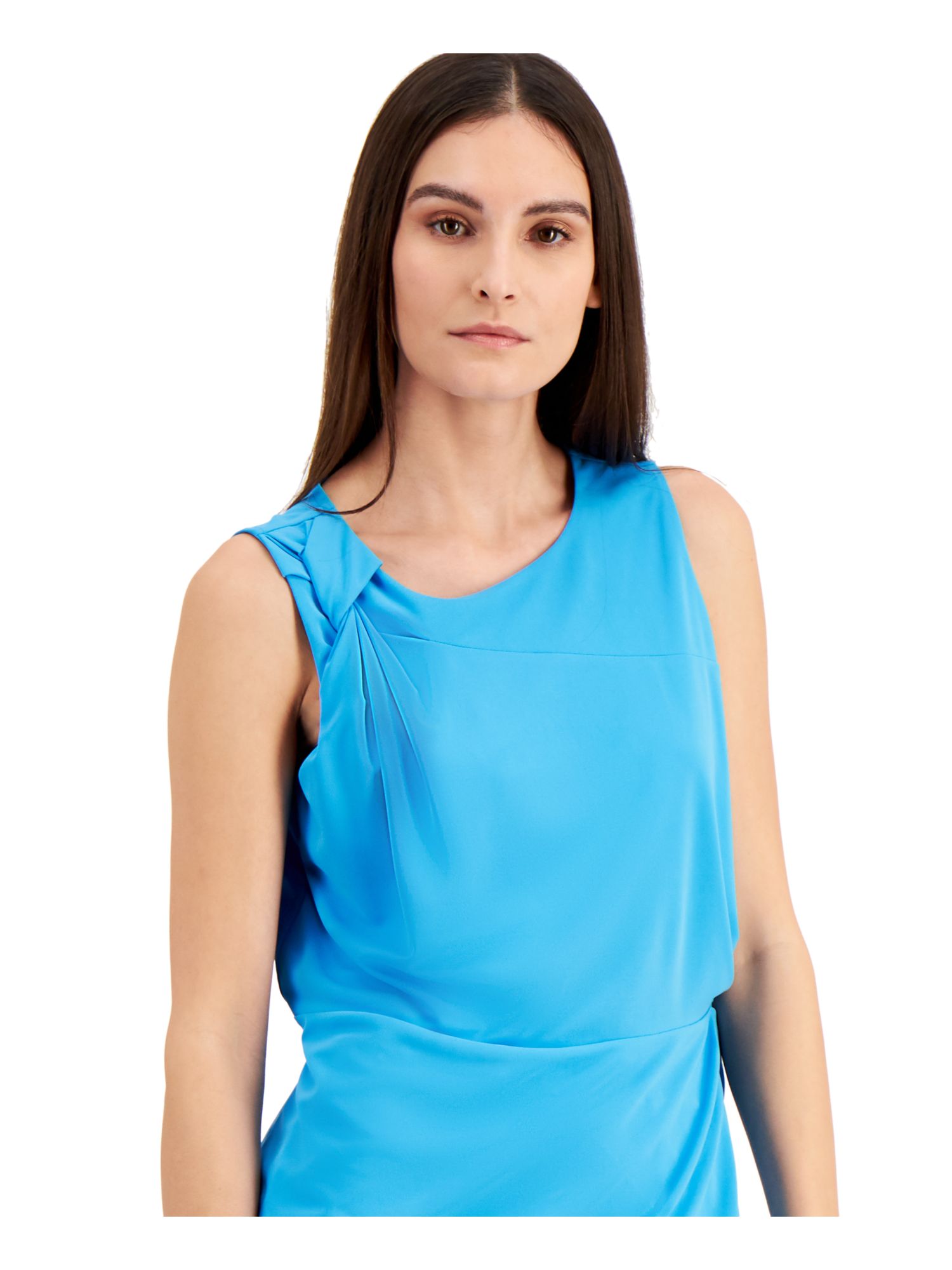 ALFANI Womens Ruched Twist-front Sleeveless Jewel Neck Top | eBay