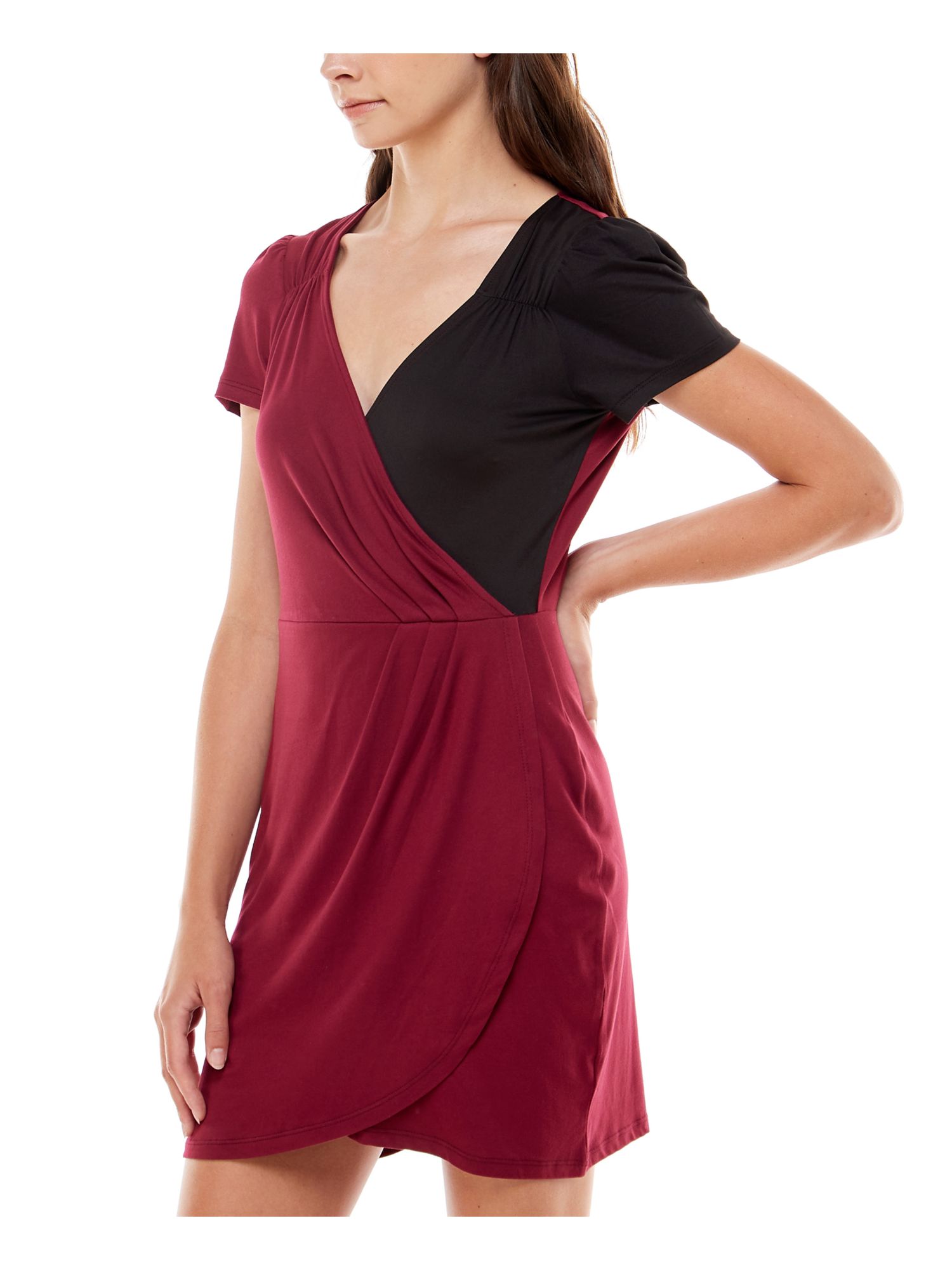 ULTRA FLIRT Womens Short Sleeve Surplice Neckline Short Faux Wrap Dress | eBay