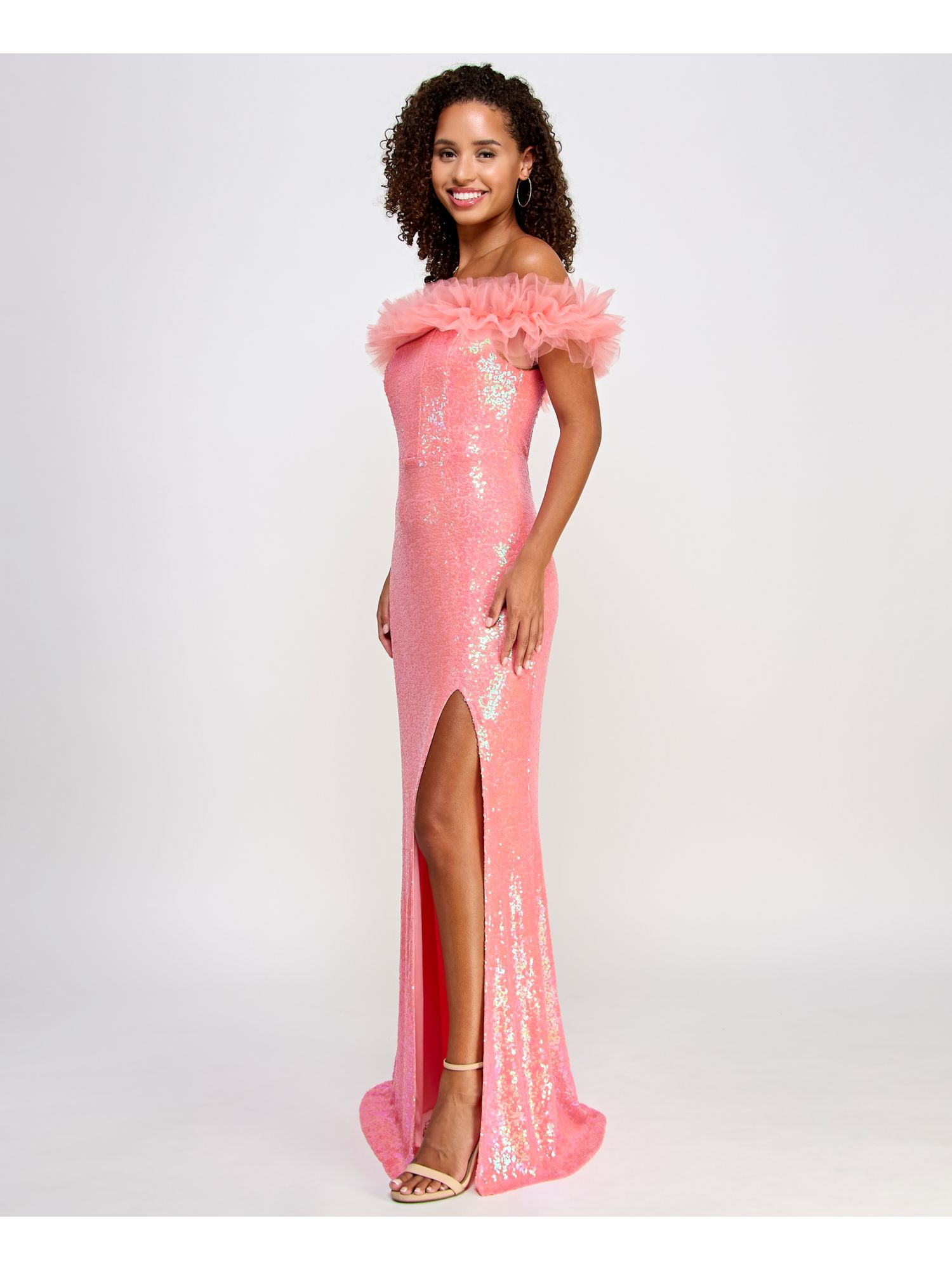 PEAR CULTURE Womens Coral Lined Short Sleeve Formal Gown Dress Juniors ...